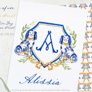 Blue Staffordshire Dog Chinoiserie Wedding Family Crest DIY Digital ...