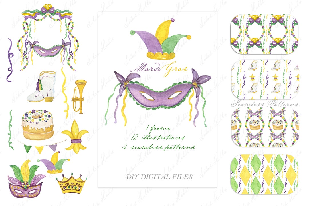 Mardi Gras DIY Digital Clipart. Vintage Card Digital Paper Frames - Etsy
