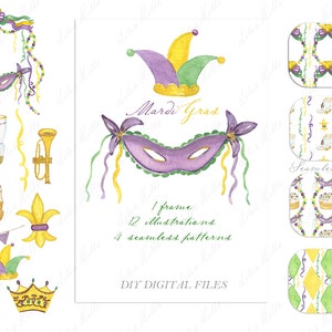 Mardi Gras DIY Digital Clipart. Vintage Card Digital Paper Frames - Etsy
