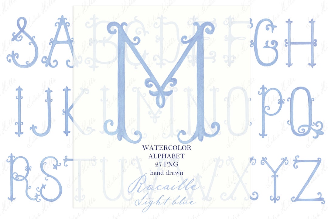 Wedding Monogram PNG Vintage Letters for Crest DIY Rocaille Light Blue ...
