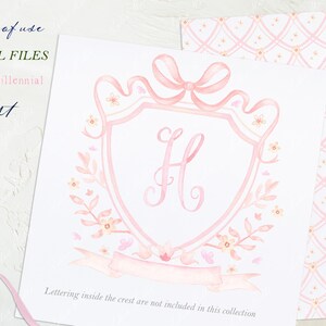 Pink Grand Millennial Watercolor Crest Baby Girl DIY Hospital Door Sign ...