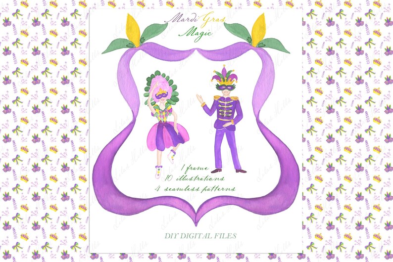 Mardi Gras Magic DIY Digital Clipart. Vintage Card Digital Paper Frames ...