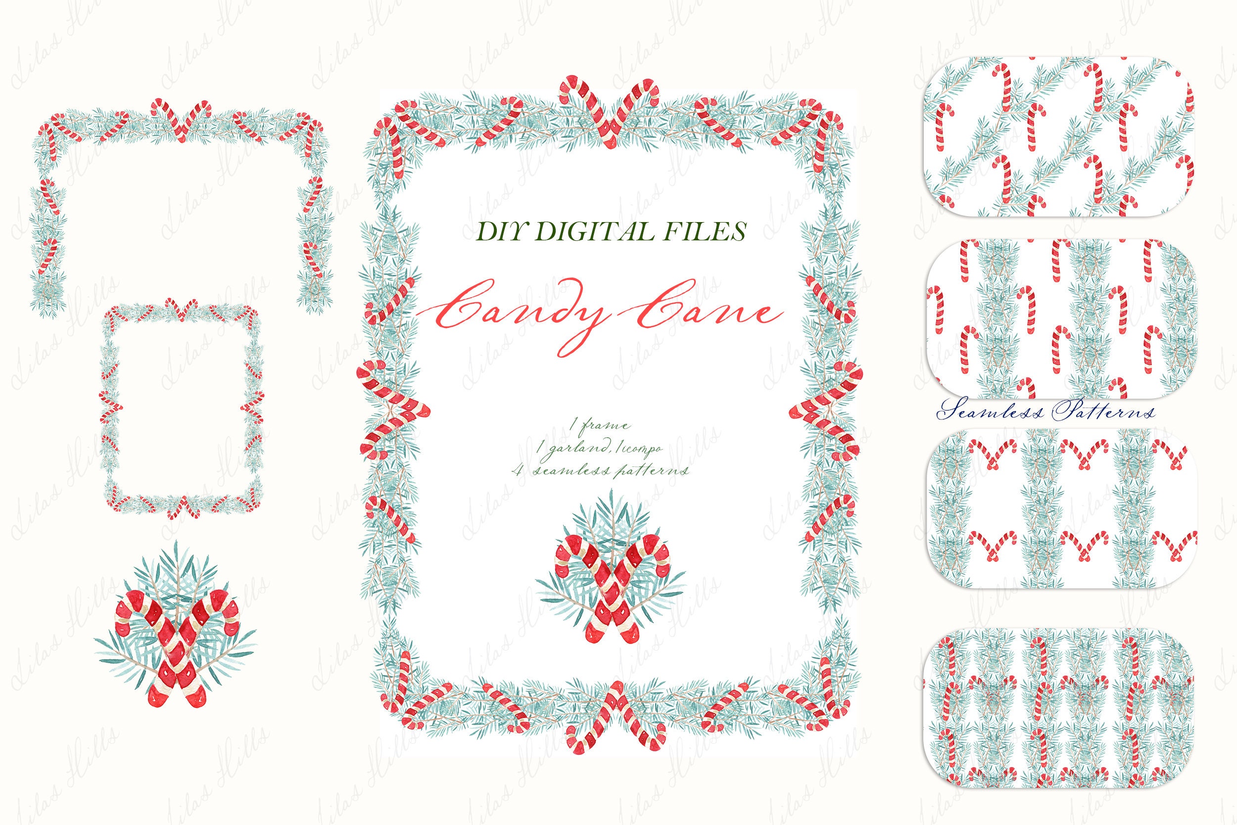 Candy Cane Vintage Christmas. DIY Digital Paper Christmas - Etsy