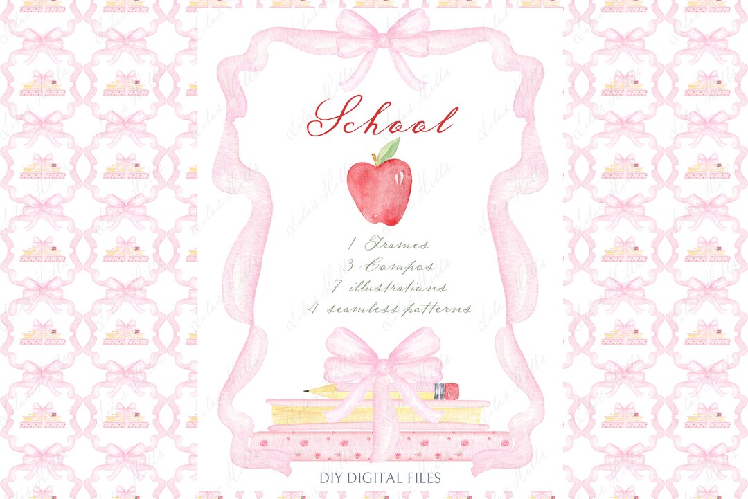 Teacher School Grand Millennial DIY Digital Clipart. Digital Paper ...