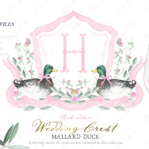 Mallard Duck Pink Wedding Family Crest DIY Light Pink Greenery Digital ...