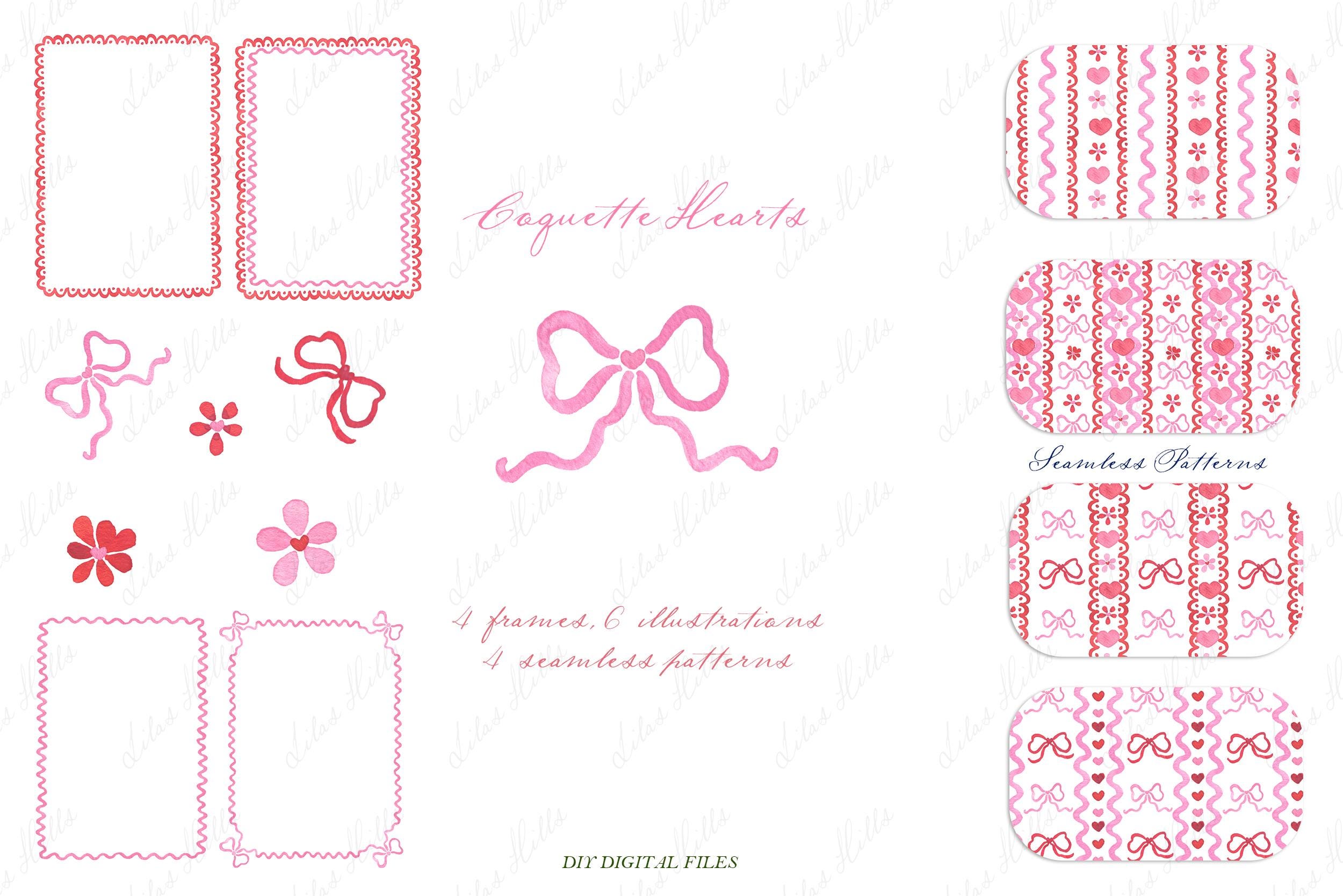 Coquette Heart Frames Clipart, Valentine's Bows (digital Download) - Etsy