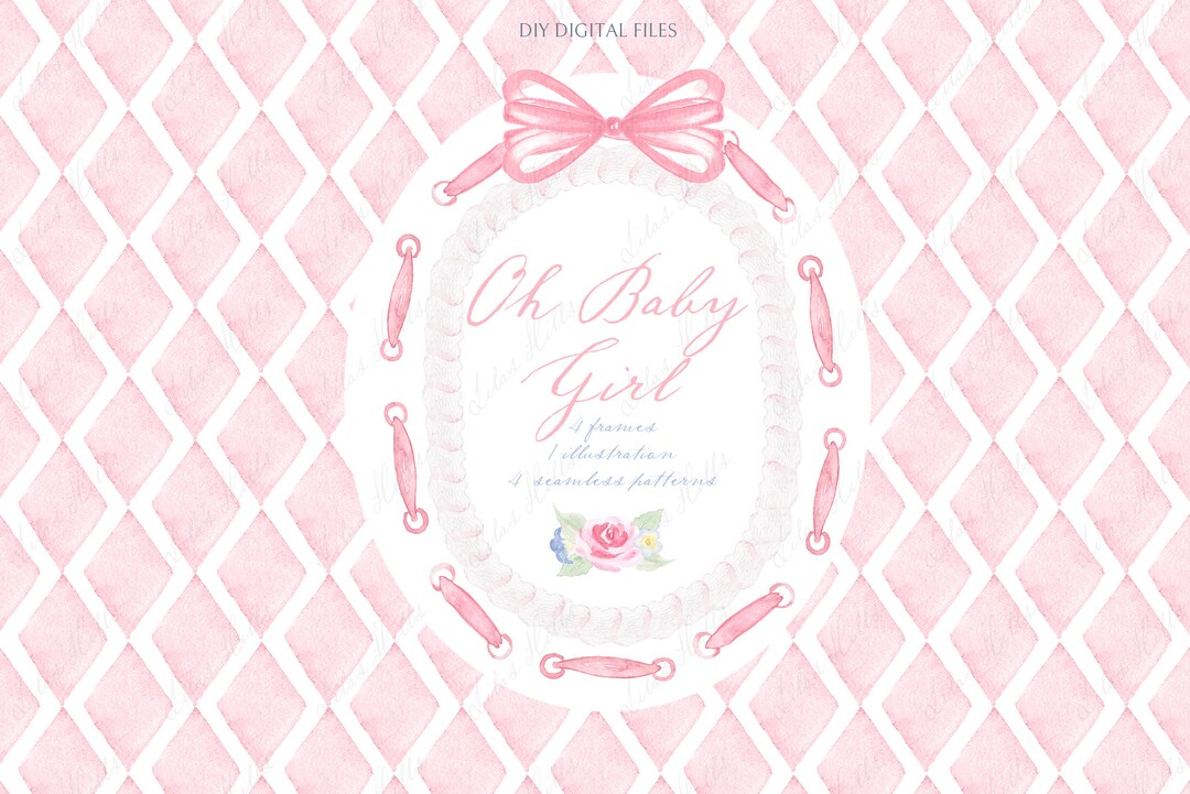 Oh Baby Girl Clipart: Watercolor Pink Floral, DIY Digital Paper ...