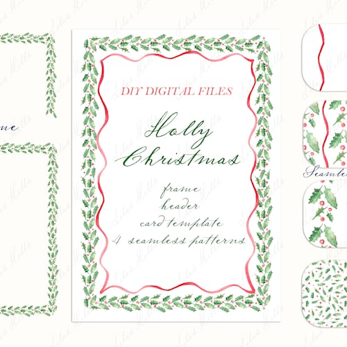 Holly Christmas. DIY Digital Clipart. Digital Paper Frames - Etsy