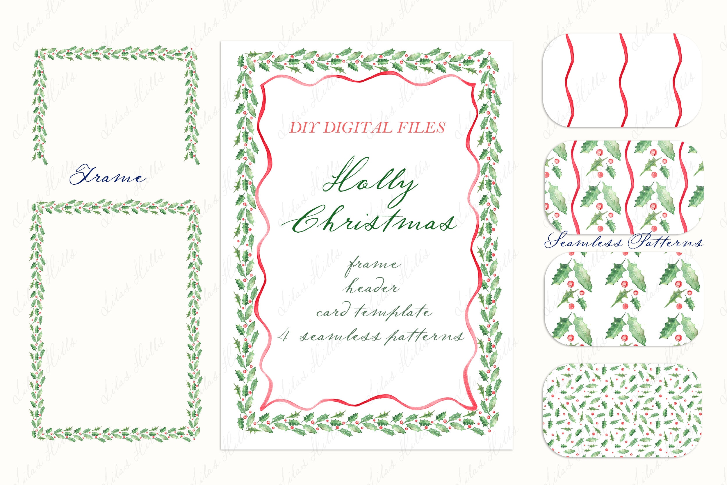 Holly Christmas. DIY Digital Clipart. Digital Paper Frames Card ...