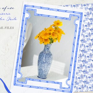 Chinoiserie Pagoda Blue Toile. DIY Digital Paper Frames Watercolor ...