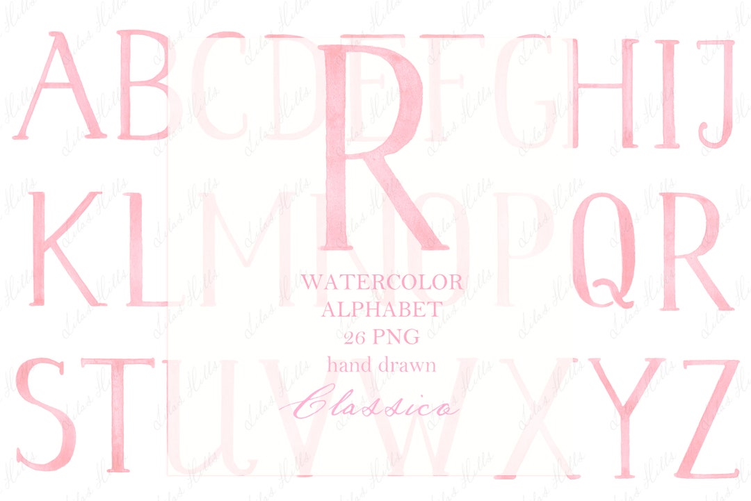 Watercolor Letter Monogram Set: Pink Vintage Calligraphy (PNG) - Etsy