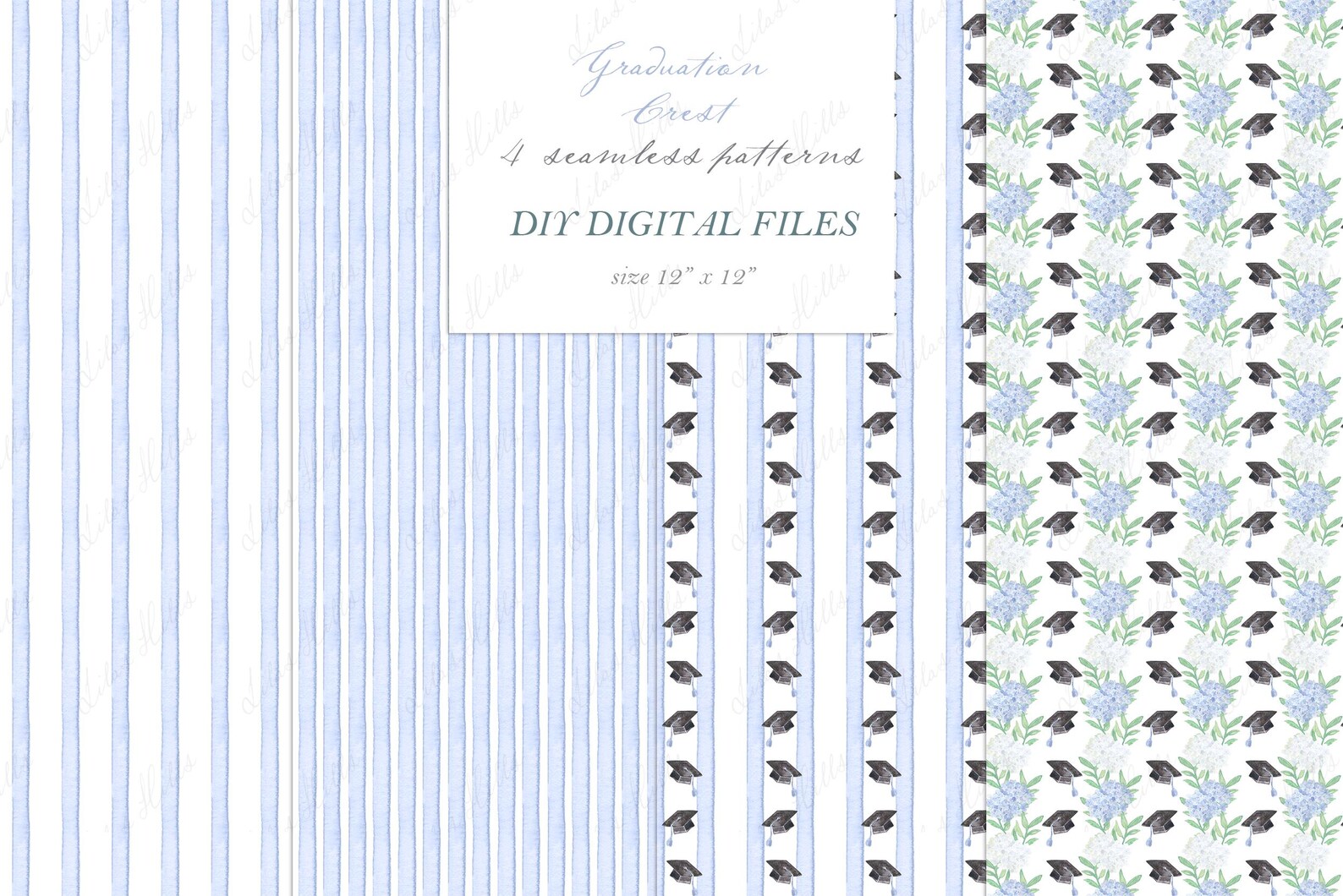 Graduation Blue Family Crest DIY Light Blue Digital Papers Watercolor ...