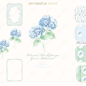 Grand Millennial Botanical Blue Green Flowers Watercolor DIY Clipart ...