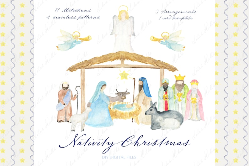 Nativity Christmas. DIY Digital Clipart. Digital Paper Frames Card ...