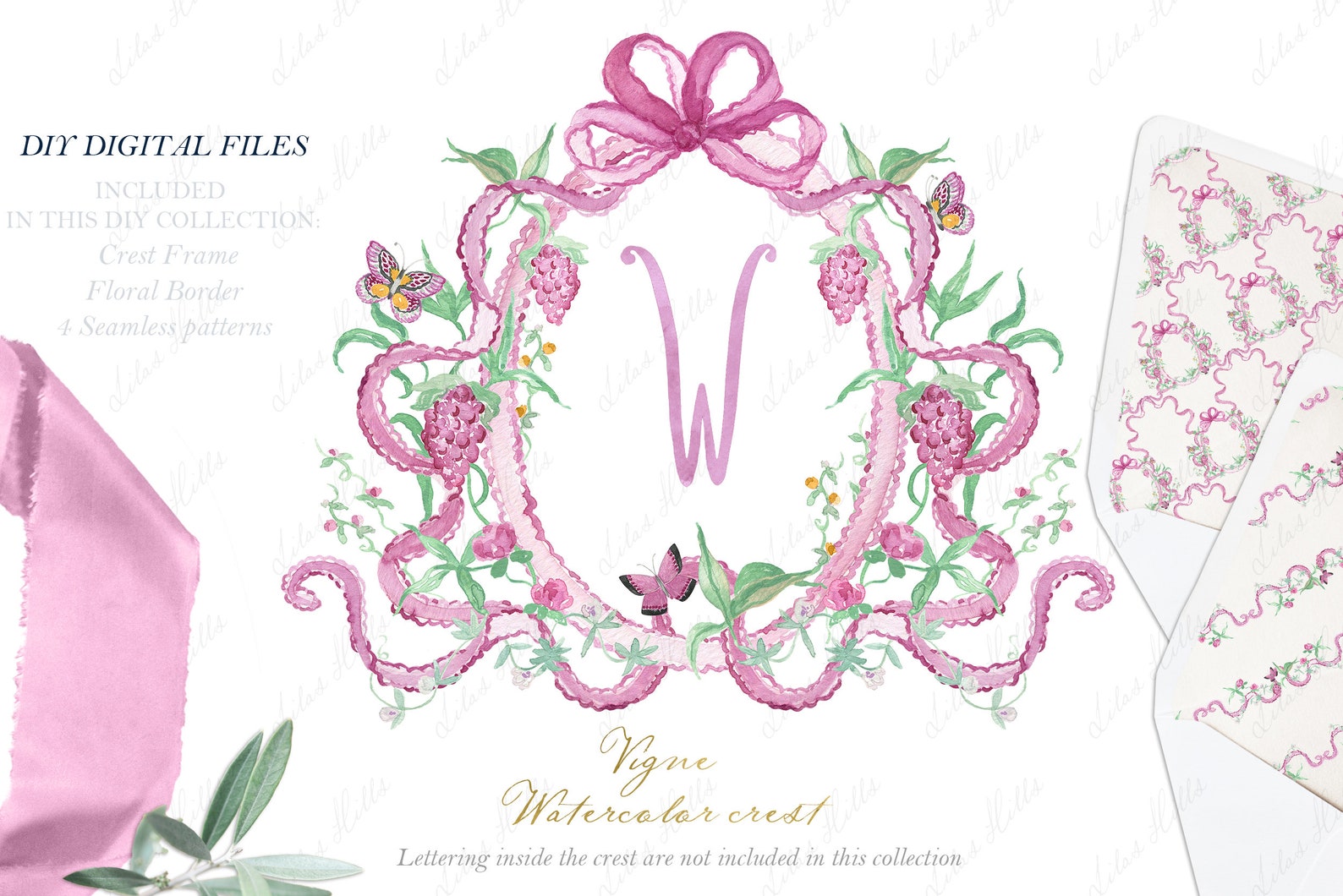 Wedding Family Crest DIY Burgundy Grape Digital Papers Watercolor ...