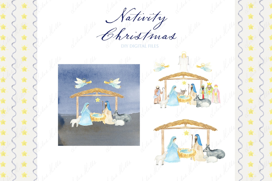 Nativity Christmas. DIY Digital Clipart. Digital Paper Frames - Etsy