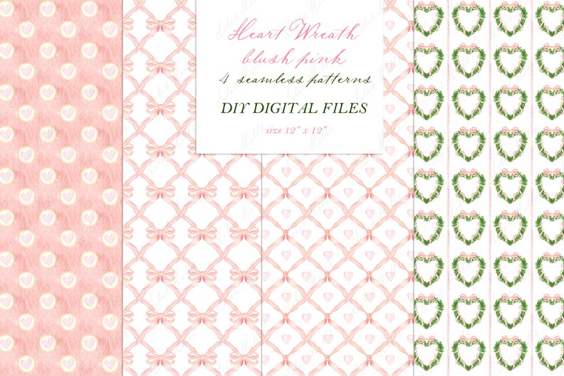 Blush Pink Ribbon Wreath Valentines Day Vintage DIY Digital - Etsy