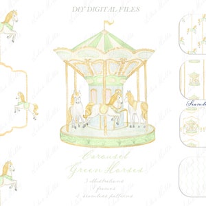 Carousel Horses Green Vintage Pastel Colors Baby Shower Grandmillennial ...