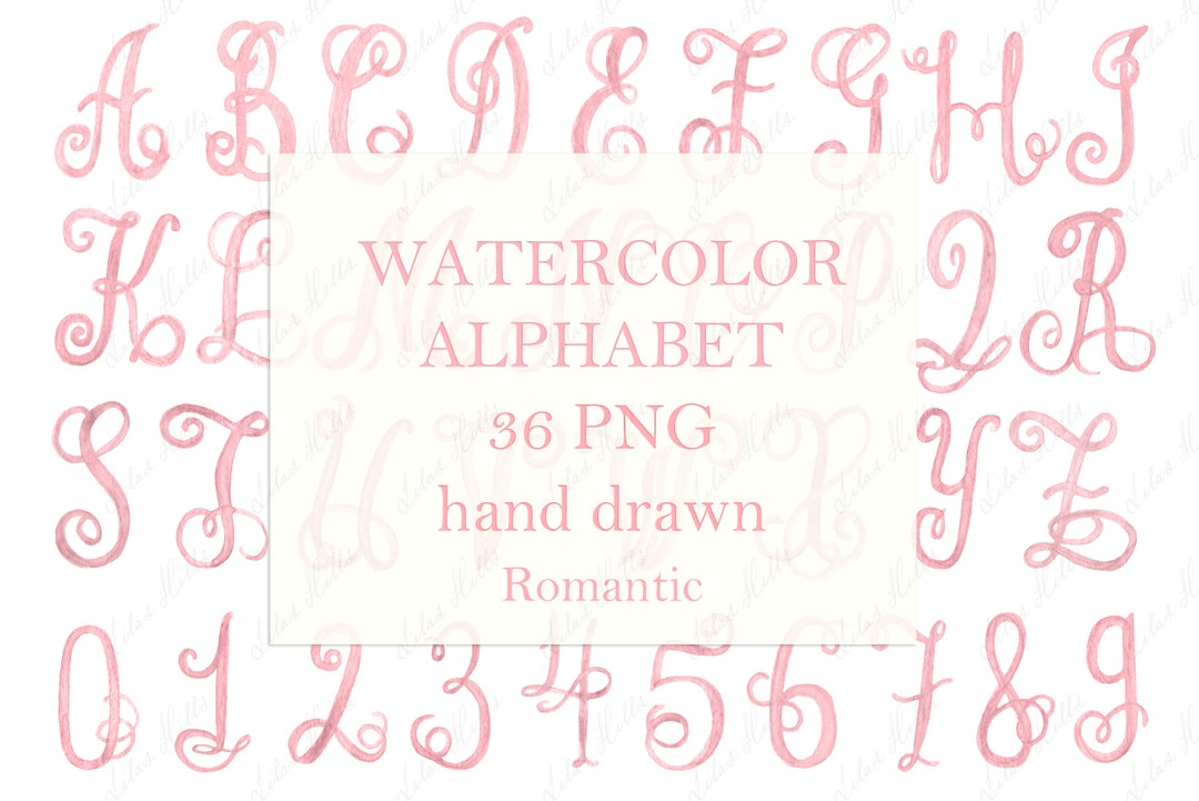 Watercolor Calligraphy Letters & Numbers: Blush Pink Wedding Monogram ...