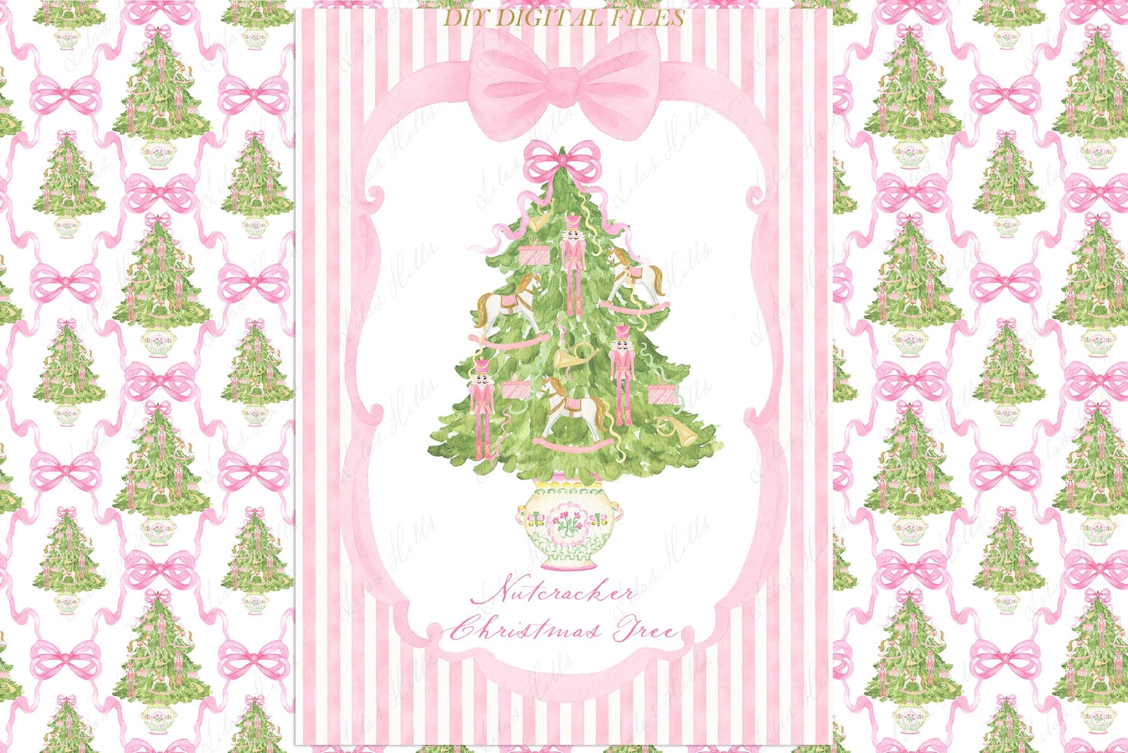 Watercolor Pink Nutcracker Christmas Tree Clipart Set – DIY Holiday ...