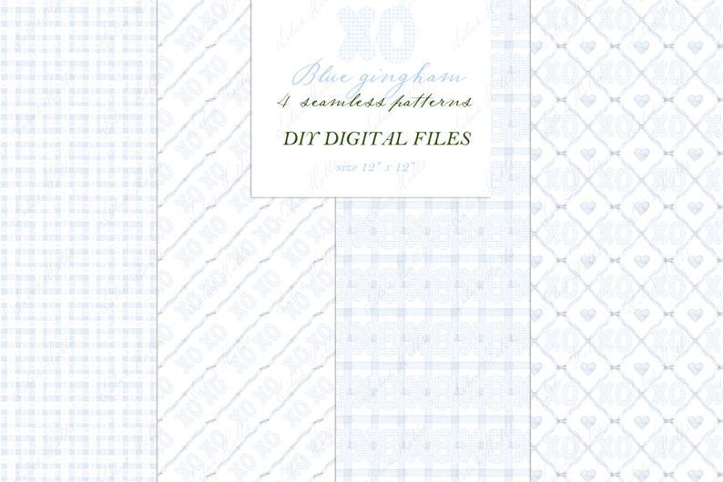 XO Blue Gingham Valentines Day Vintage DIY Digital Clipart. - Etsy