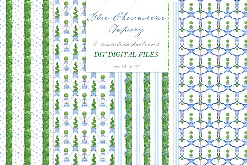 Chinoiserie Blue Topiary. DIY Digital Paper Frames Watercolor Clipart ...