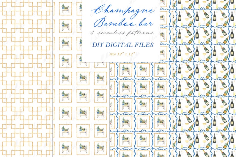 Christmas Champagne Bamboo Bar. DIY Digital Paper Frames Watercolor ...