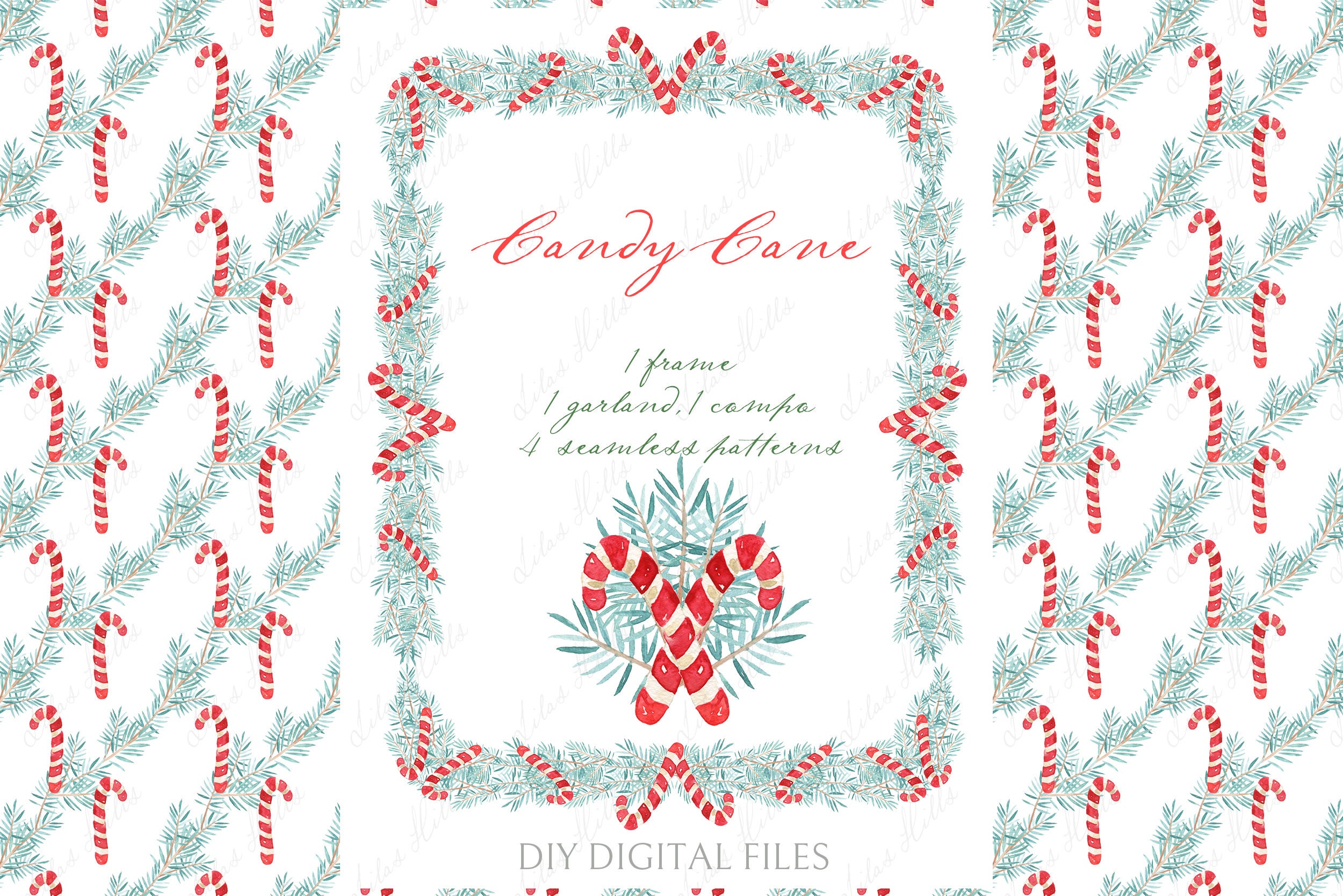 Candy Cane Vintage Christmas. DIY Digital Paper Christmas - Etsy