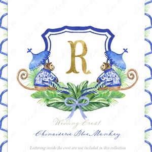 Wedding Family Crest DIY Blue Monkey Chinoiserie Digital Papers ...