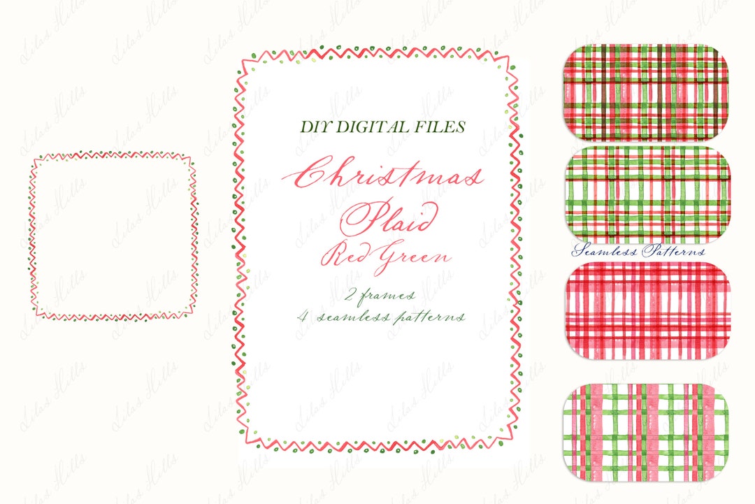 Christmas Plaid Patterns & Frames, Watercolor Clipart (digital Download ...