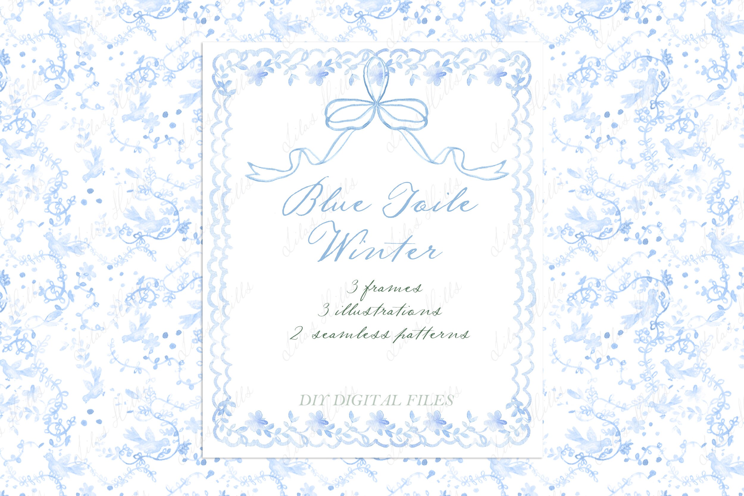 Blue Toile Winter Vintage Christmas. DIY Digital Paper Frames - Etsy