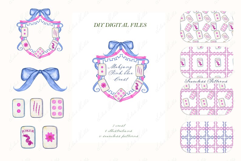 Mahjong Crest Watercolor Clipart, Wedding DIY (digital Download) - Etsy