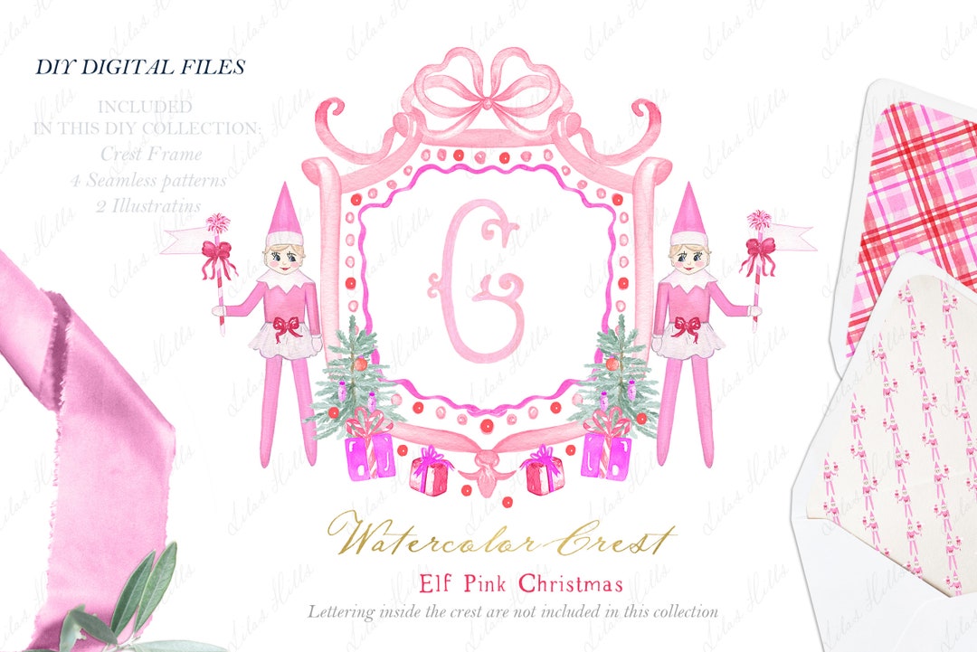 Pink Christmas Elf Watercolor Clipart, Crest DIY (digital Papers) - Etsy