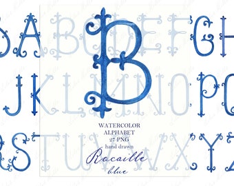 Wedding Monogram Letters, Crest Watercolor Alphabet, Vintage Dusty ...