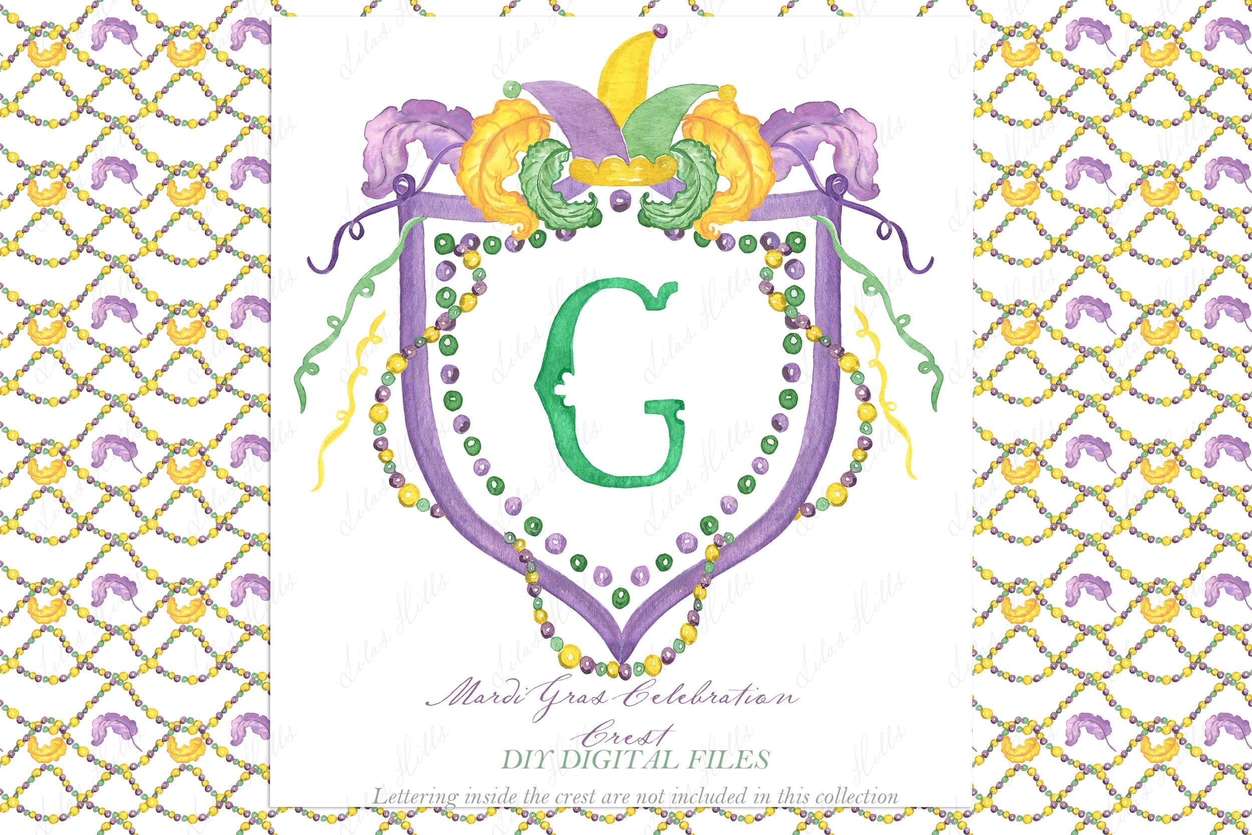 Mardi Gras Celebration Crest DIY Family Digital Papers Watercolor ...
