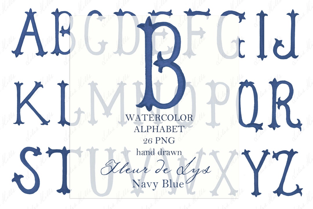 Wedding Monogram PNG Watercolor Navy Blue Vintage Calligraphy Letters ...