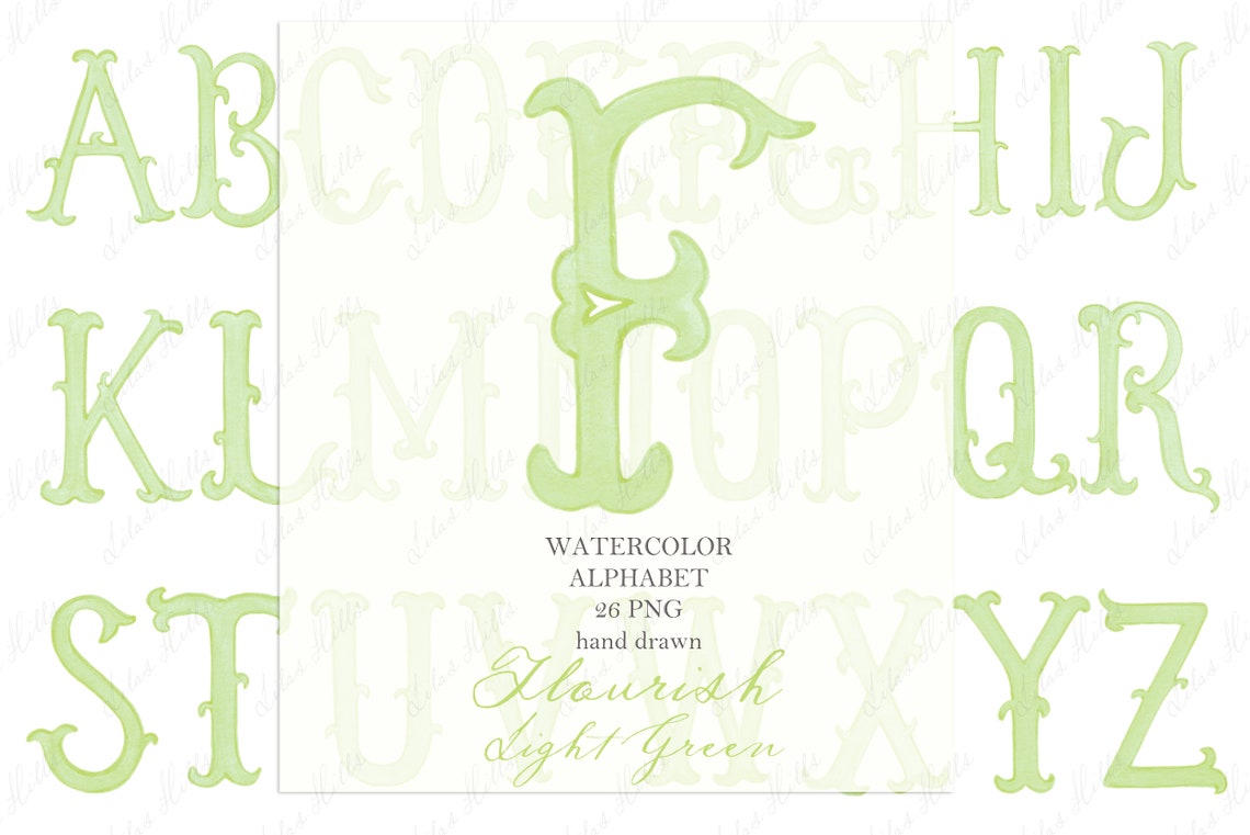Watercolor Monogram Letters, Flourish Calligraphy PNG (digital Download ...