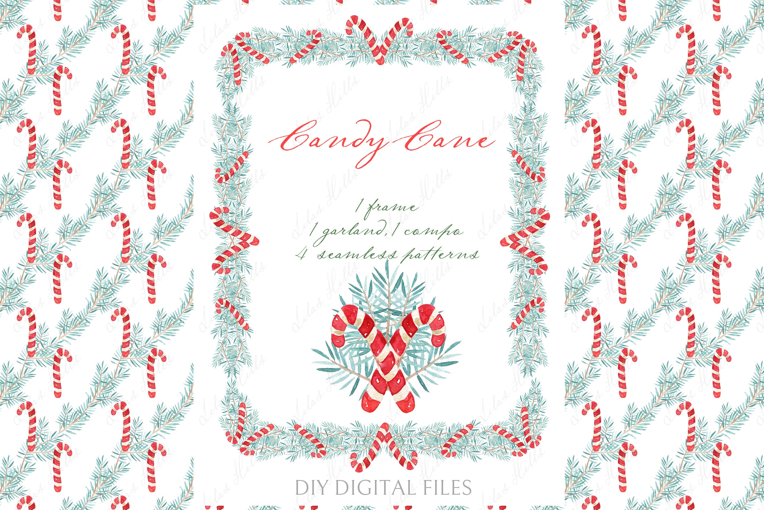 Candy Cane Vintage Christmas. DIY Digital Paper Christmas - Etsy