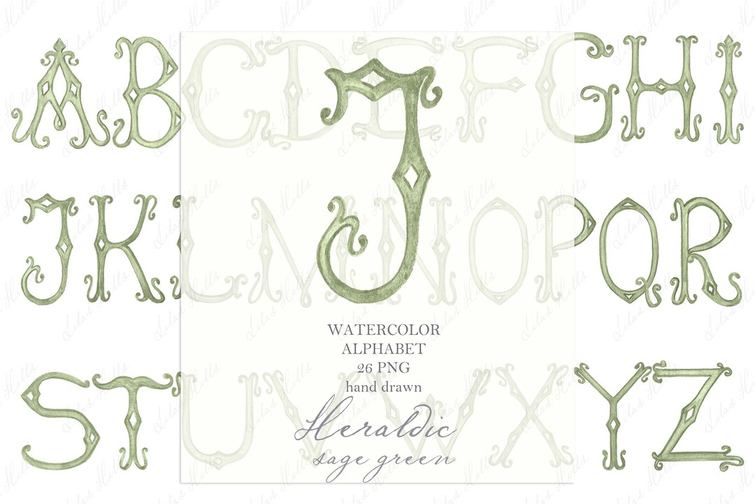 Vintage Sage Green Calligraphy Letters, Wedding Monogram (PNG Digital ...