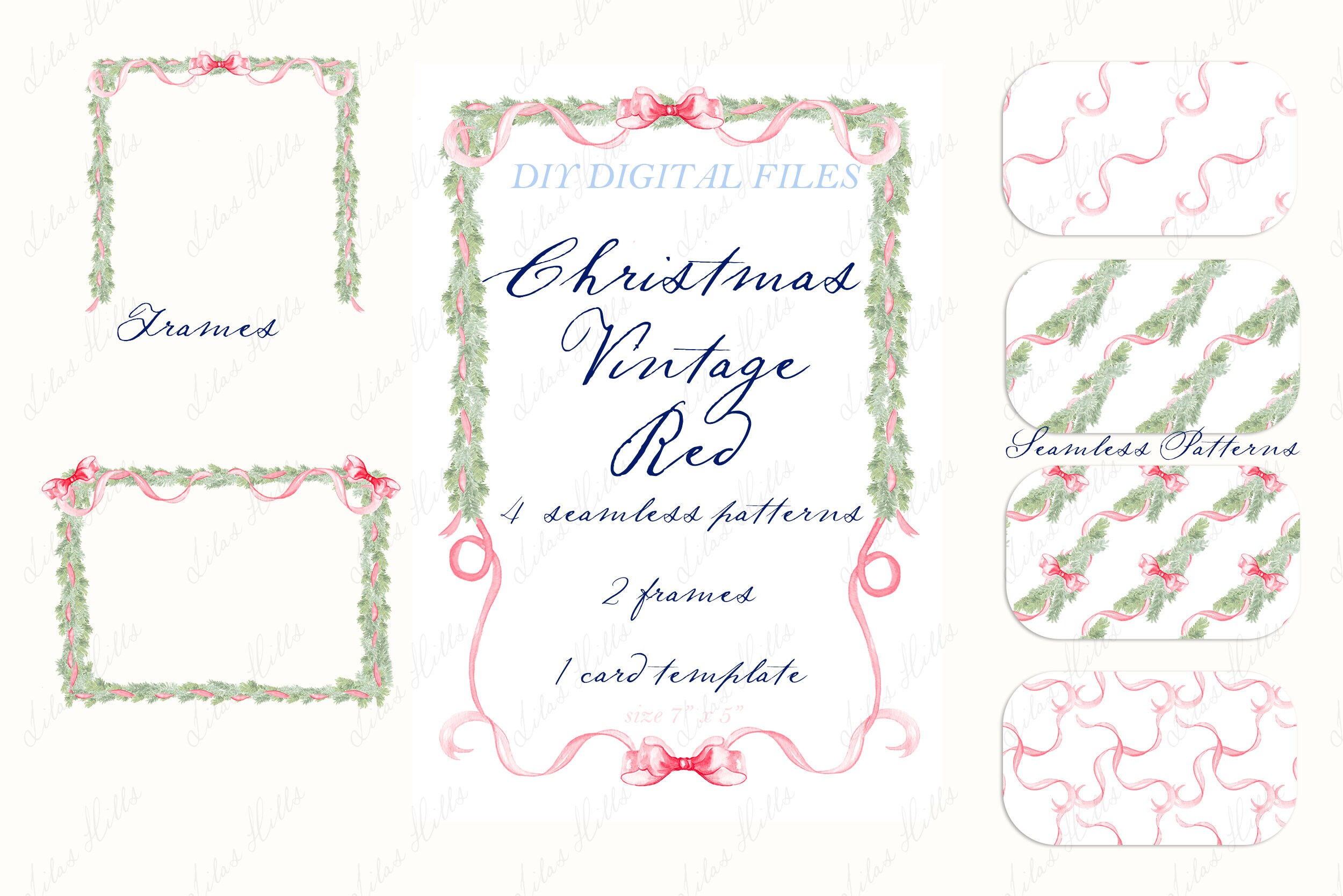 Vintage Christmas Red. DIY Digital Clipart. Digital Paper - Etsy