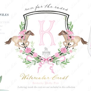Kentucky Derby Pink Family Crest DIY Digital Papers Watercolor Clipart ...