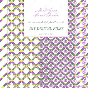 Mardi Gras Parade Crest DIY Family Blue Bow Digital Papers Watercolor ...