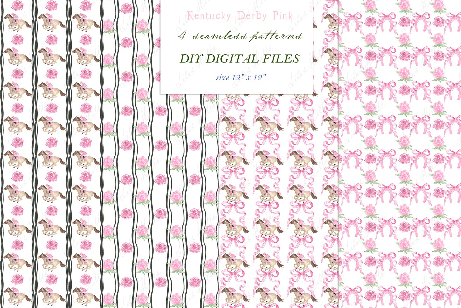 Kentucky Derby Pink Family Crest DIY Digital Papers Watercolor Clipart ...