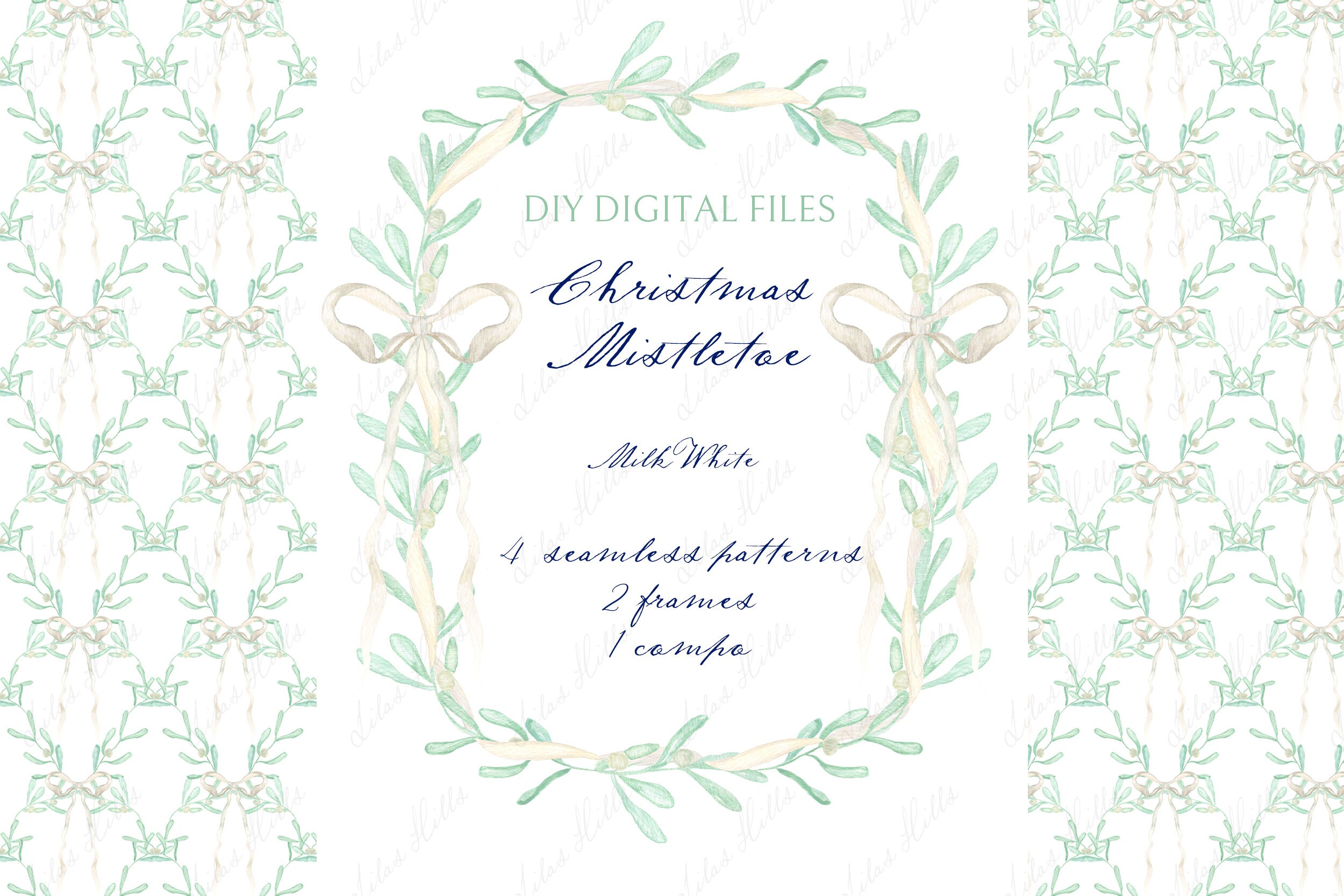 Mistletoe Christmas. DIY Digital Clipart. Digital Paper Frames - Etsy