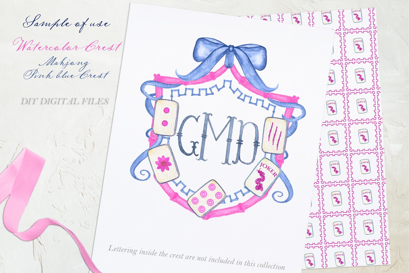 Mahjong Crest Watercolor Clipart, Wedding DIY (digital Download) - Etsy