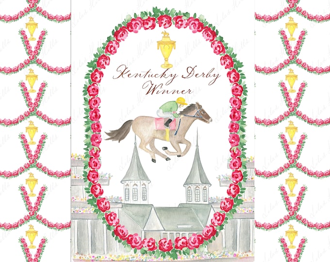 Kentucky Derby Print, Churchill Downs Horse Race Art on Watercolor ...