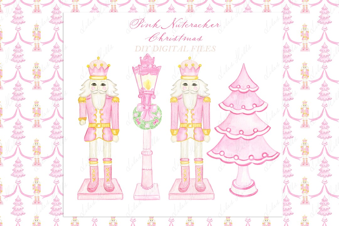 Pink Nutcracker Vintage Christmas Street Lamp. DIY Digital Paper ...