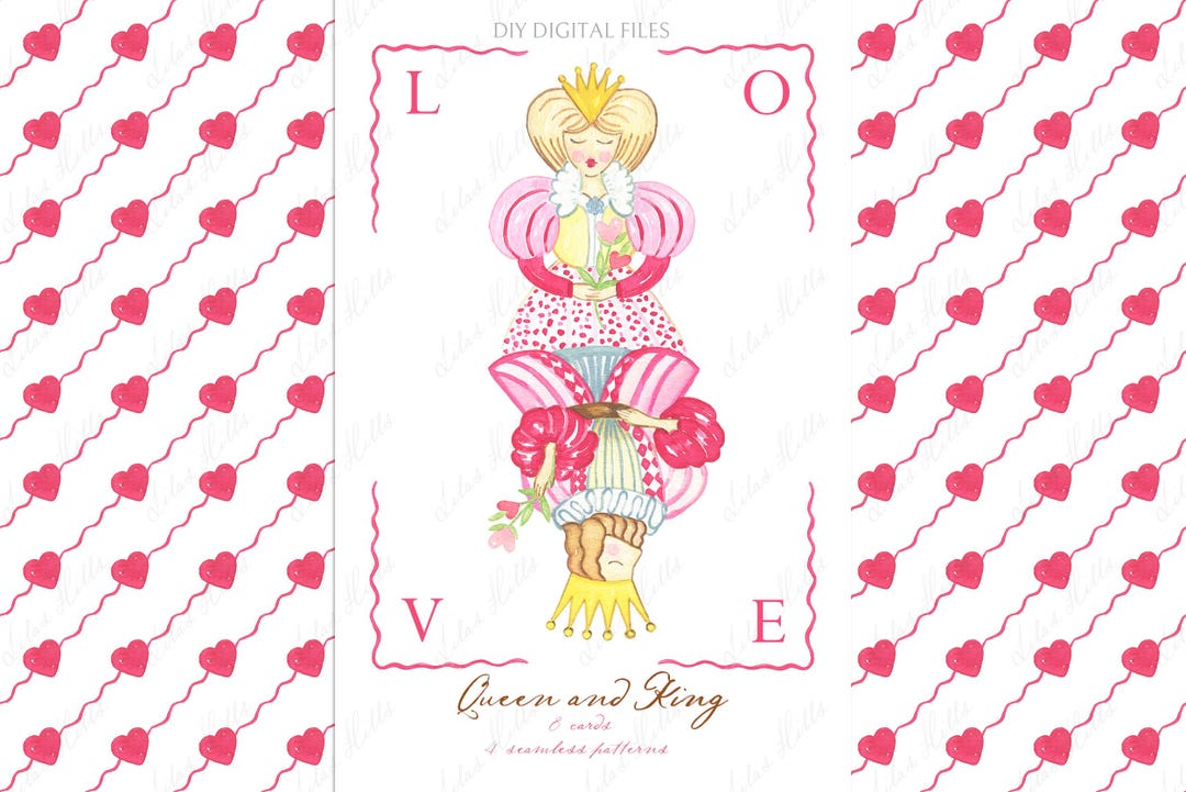 Valentine King Queen Watercolor Clipart, Card Templates (digital ...