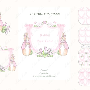 Rabbit Garden Family Watercolor Crest DIY Blue Green Newborn Digital ...
