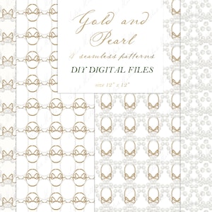 Gold and Pearls Vintage Bow Frames Wedding DIY Digital Clipart Seamless ...